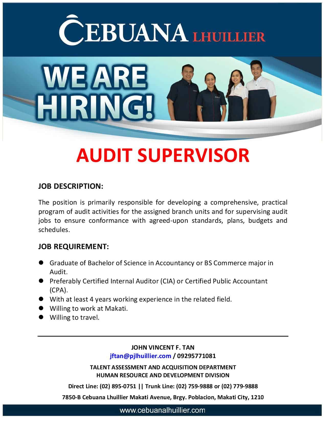 Audit Supervisor • Cebuana Lhuillier Pawnshop